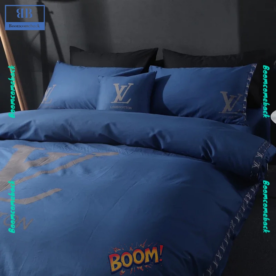 Louis Vuitton LV Logo Deep Blue Bedding Set Duvet Cover - Boomcomeback